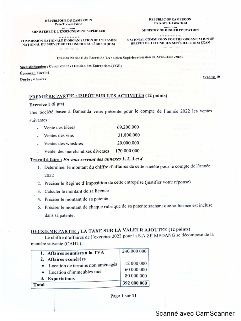 Fiscalité Cge Bts 2023 | PDF