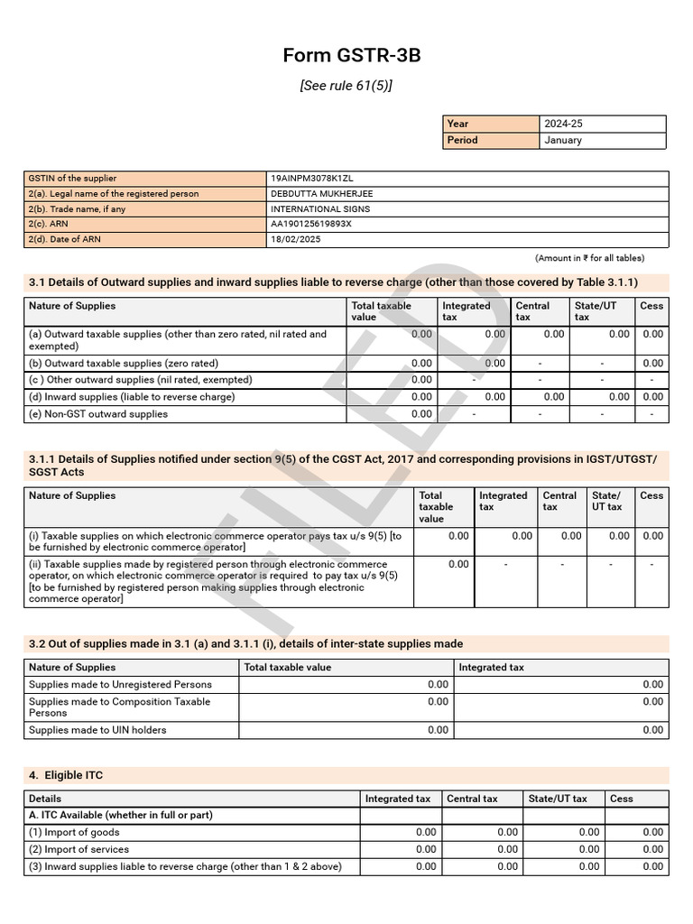 GSTR3B 19ainpm3078k1zl 012025 | PDF | Taxes | Payments