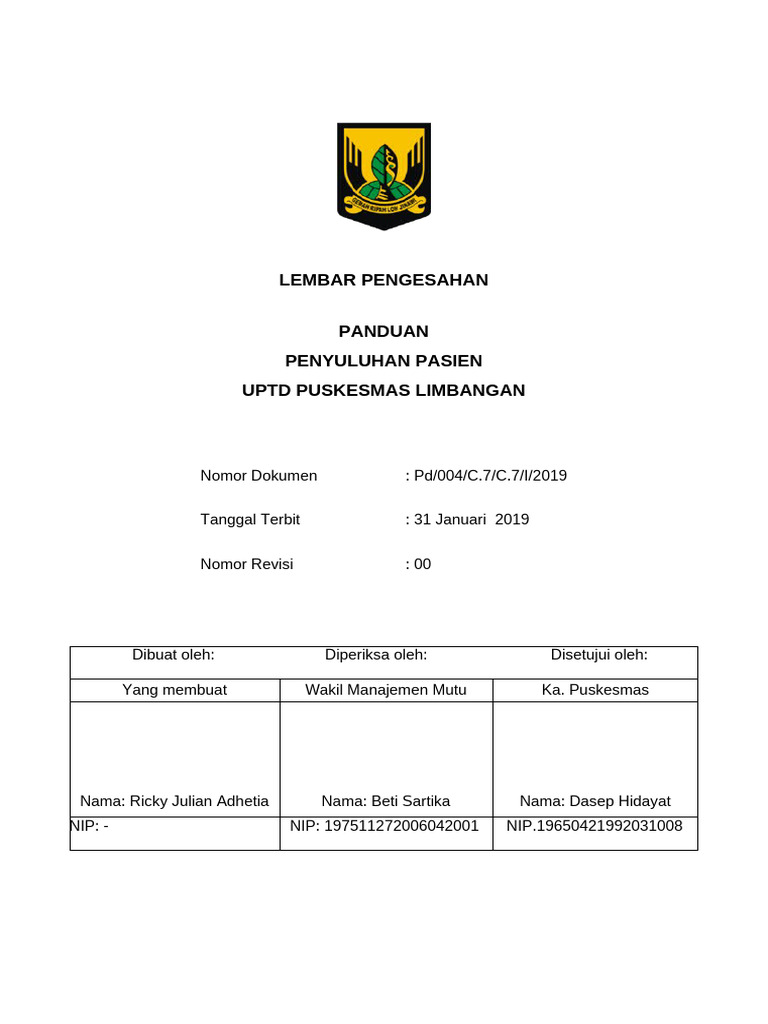 Master Lembar Pengesahan KAK | PDF