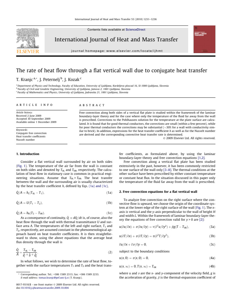 The Rate of Heat Flow Through A Flat Vertical Wall Due To Conjugate Heat Transfer | PDF | Heat ...