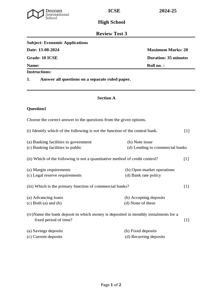 Grade 10, Econ, Appli, RT2, 2024 | PDF | Banks | Central Banks