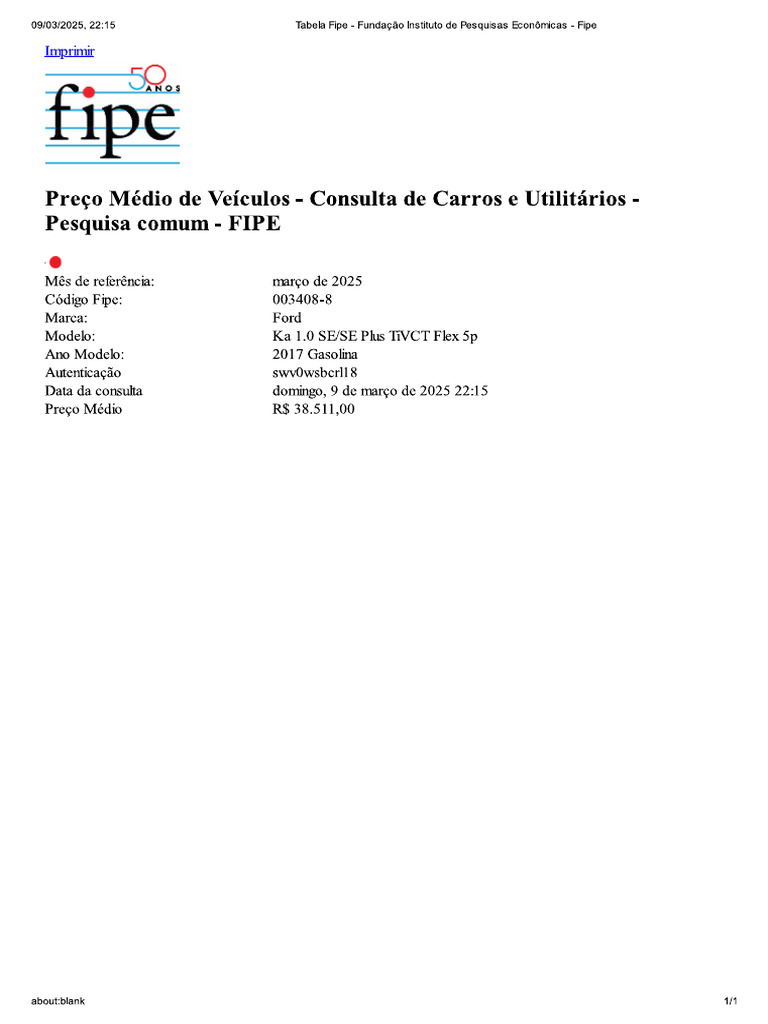 TABELA FIPE VEICULO | PDF