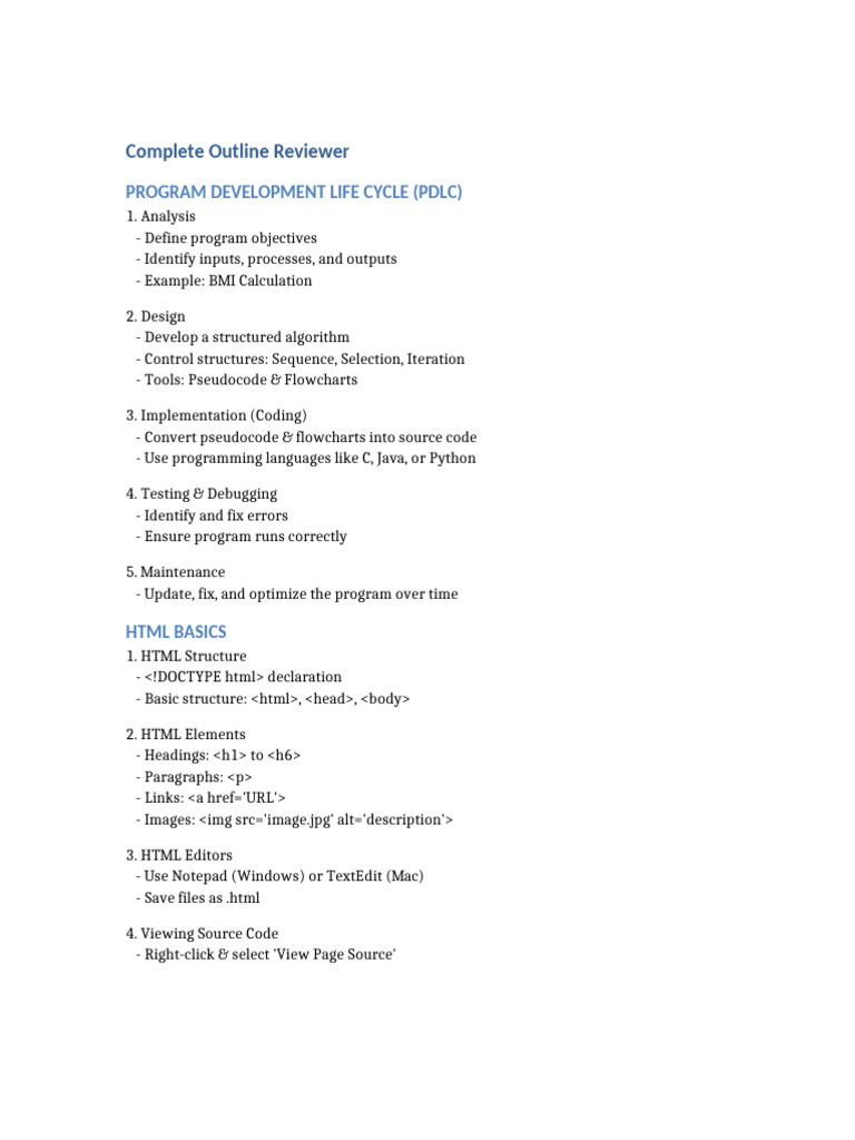 Complete Outline Reviewer | PDF | Html | Computer Science