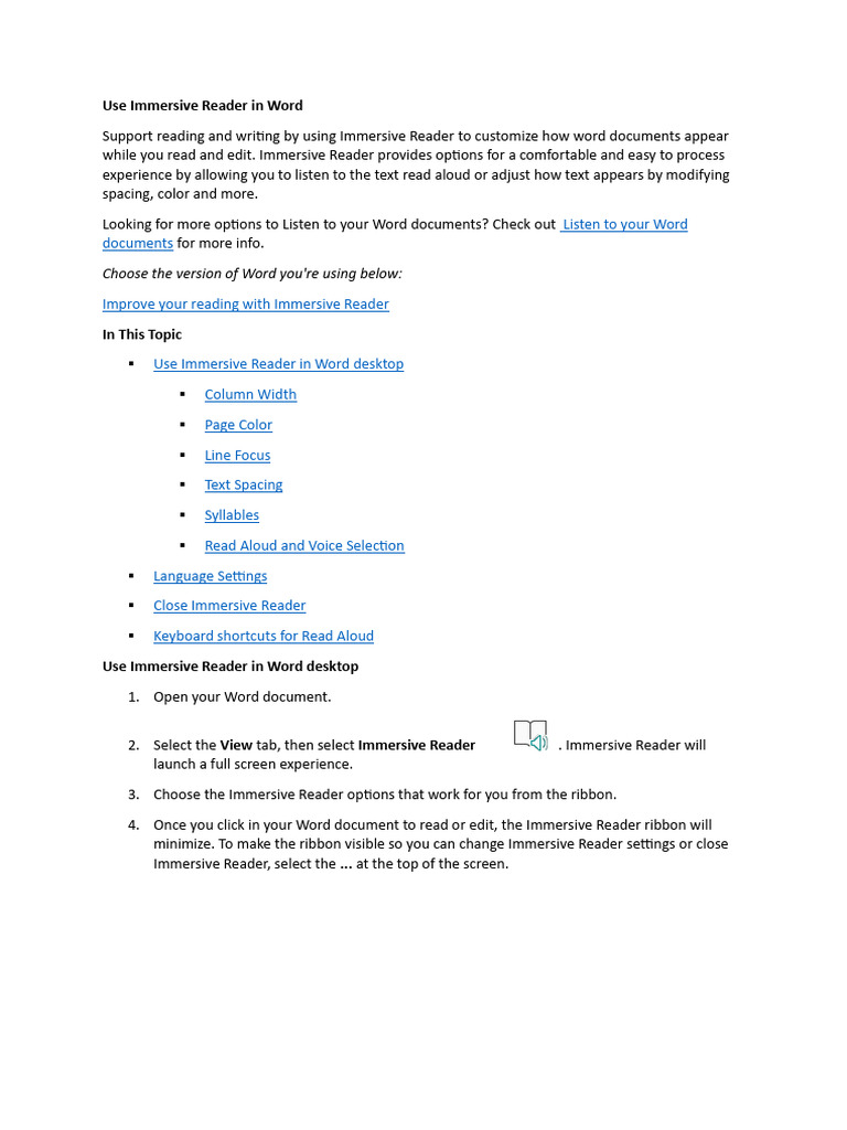 Use Immersive Reader in Word | PDF | Computing | Software