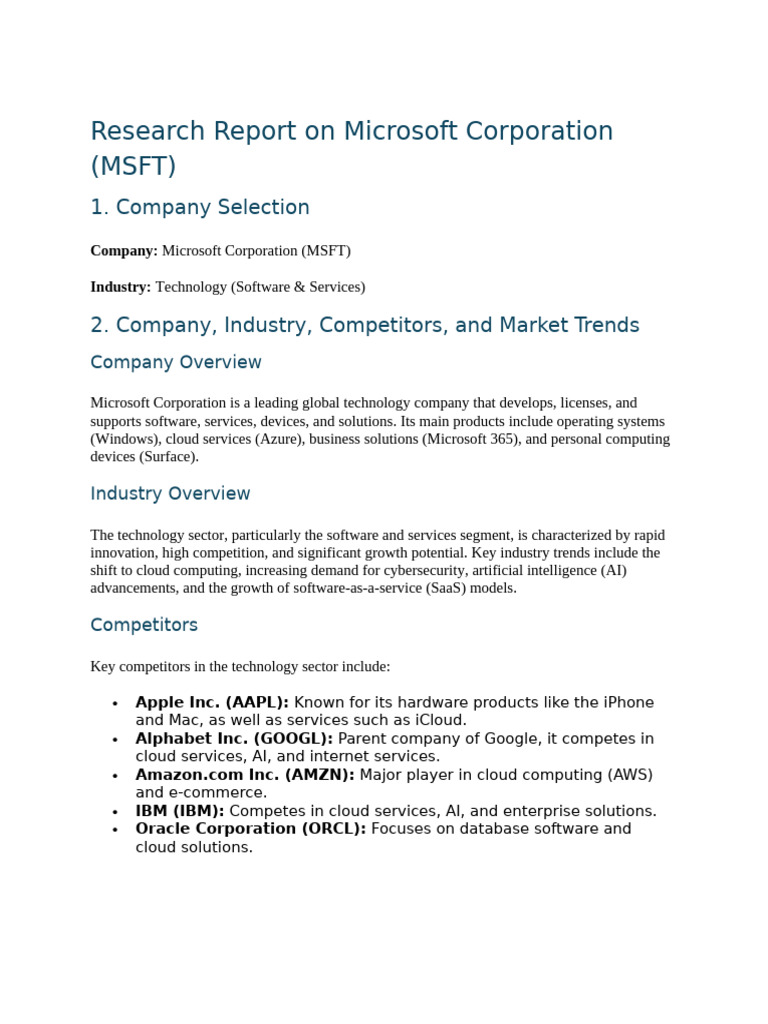 MSFT Financial Analysis For Trading | PDF | Microsoft | Cloud Computing