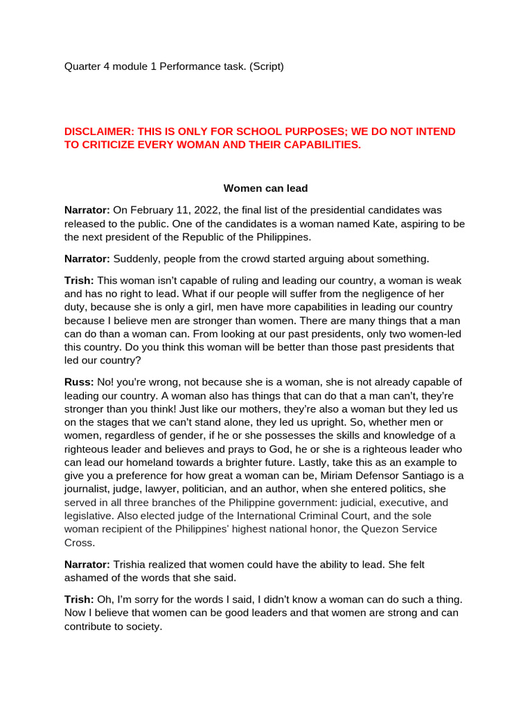 Quarter 4 Module 1 Performance Task | PDF