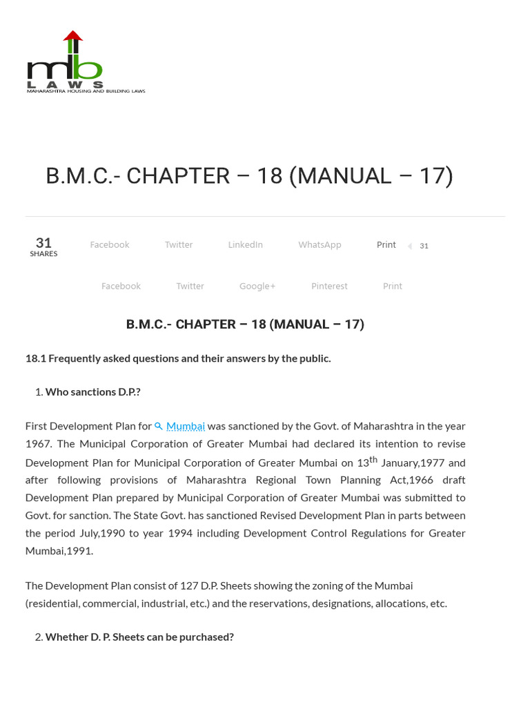 B.M.C. - CHAPTER - 18 (MANUAL - 17) - Maharashtra Housing and Building Laws | PDF