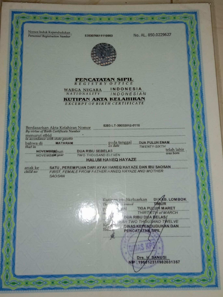 AKTE lahir anak pertama | PDF