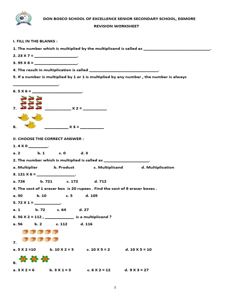 Multiplication Revision Worksheet for Students | PDF | Multiplication