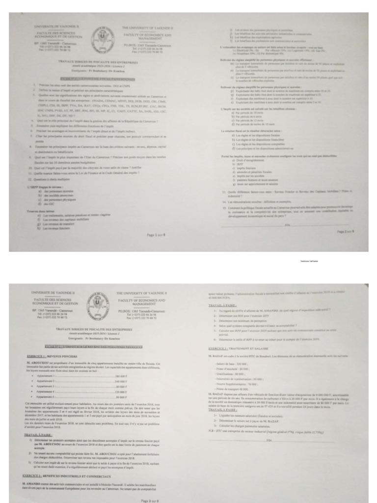 Fiche de TD Fiscalité 23-24 | PDF