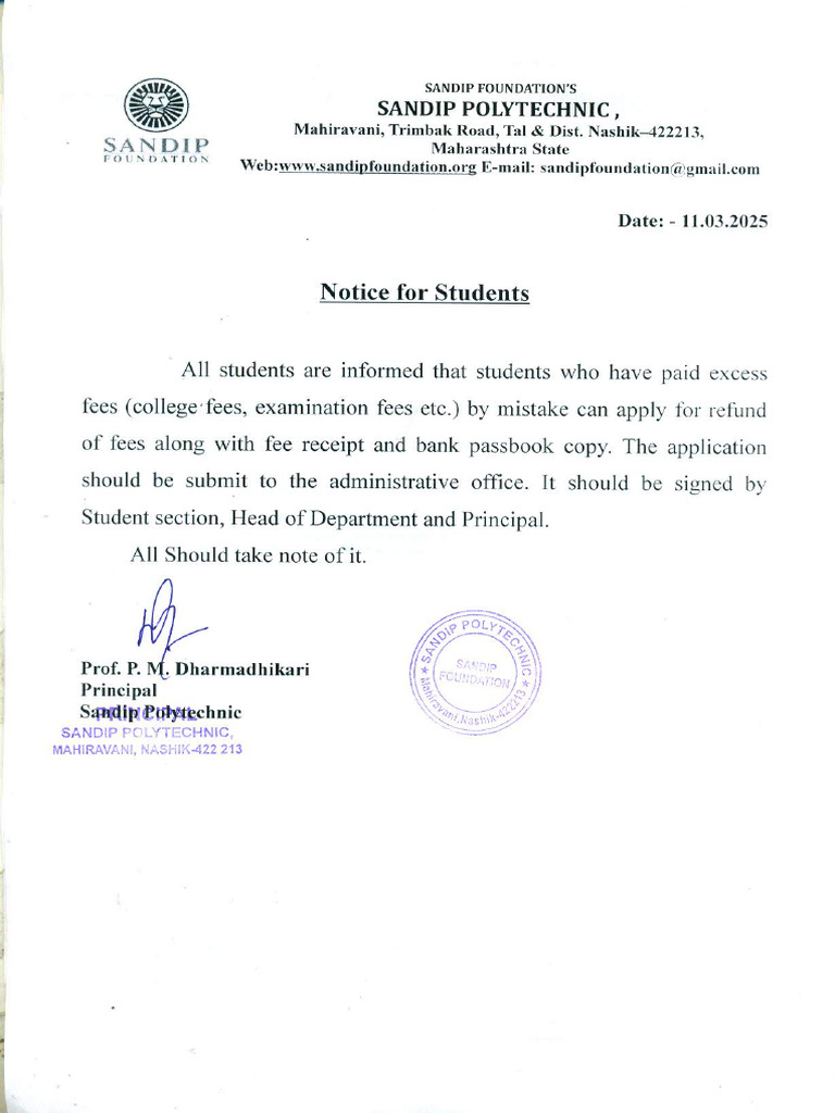 Notice For Students | PDF