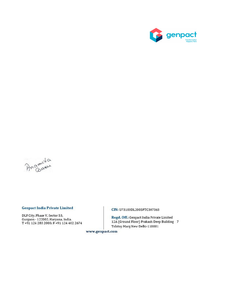 Share Genpact Relieving Letter | PDF