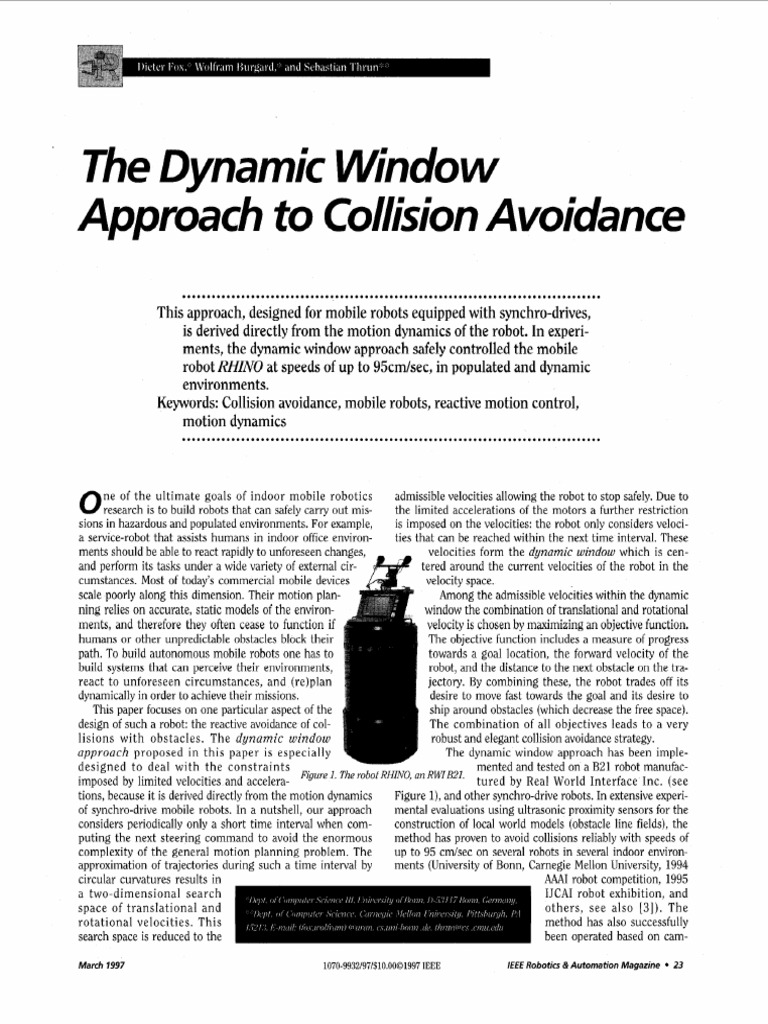 1997_The Dynamic Window Approach to Collision Avoidance | PDF | Acceleration | Velocity