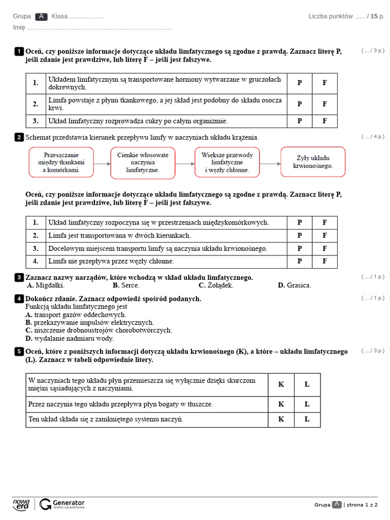 4.5 Ukad Limfatyczny Test Z Widoczna Punktacja | PDF