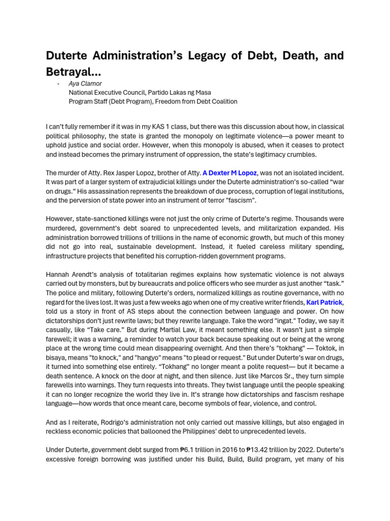 Duterte's Legacy: Debt and Violence | PDF | Rodrigo Duterte