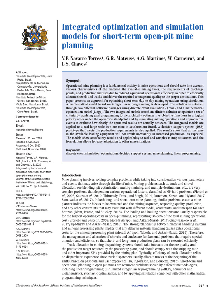 Integrated Optimization and Stimulation Models For Short-Term Open-Pit Mien Planning | PDF ...