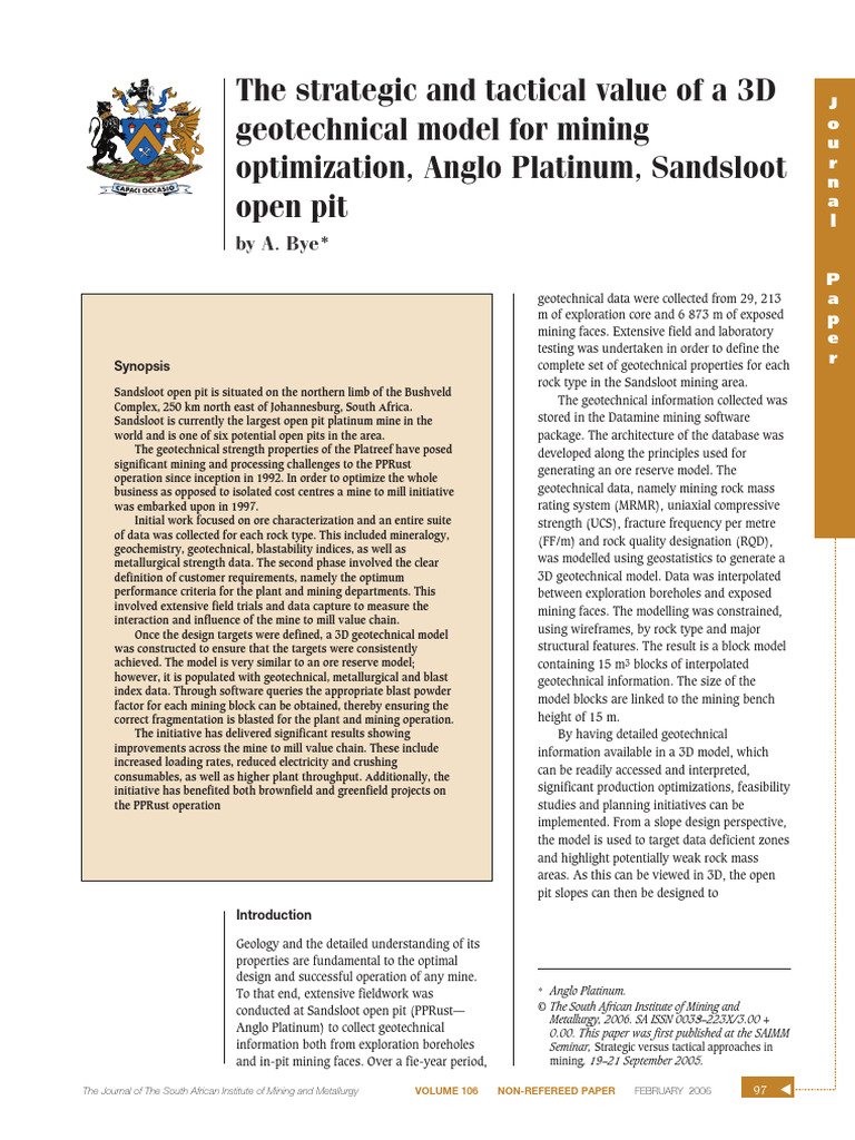 The Strategic and Tactical Value of A 3D Geotechnical Model For Mining Optimization | PDF ...