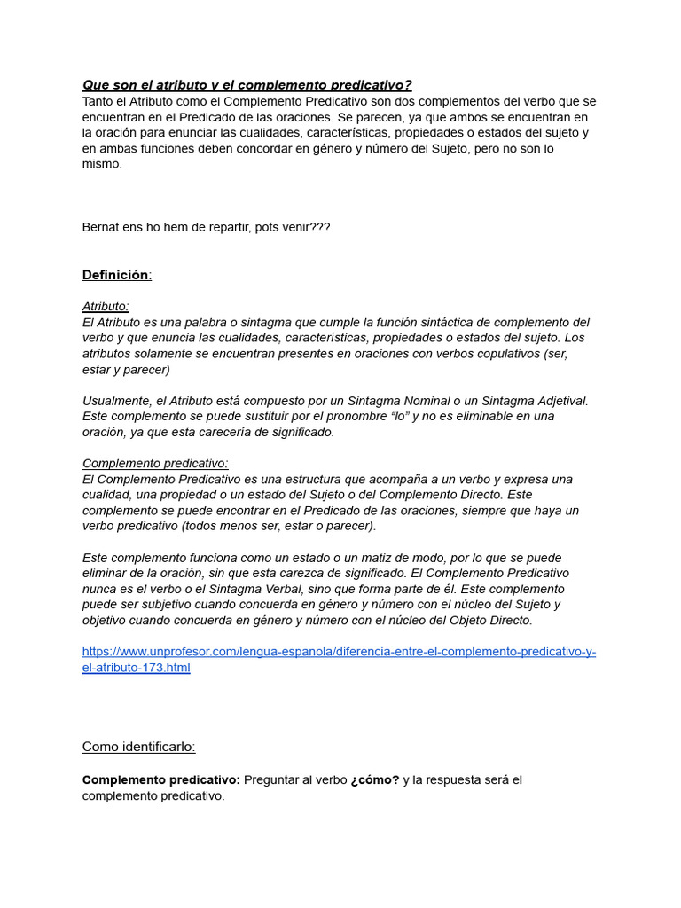 Atributo y Complemento Predicativo | PDF | Asunto (gramática ...