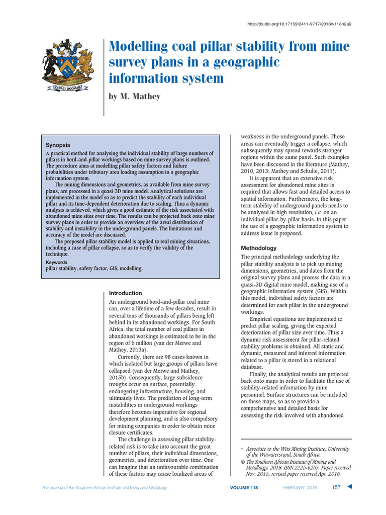 Modellling Coal Pillar Stability From Mine Survey Plans in A GIS | PDF ...