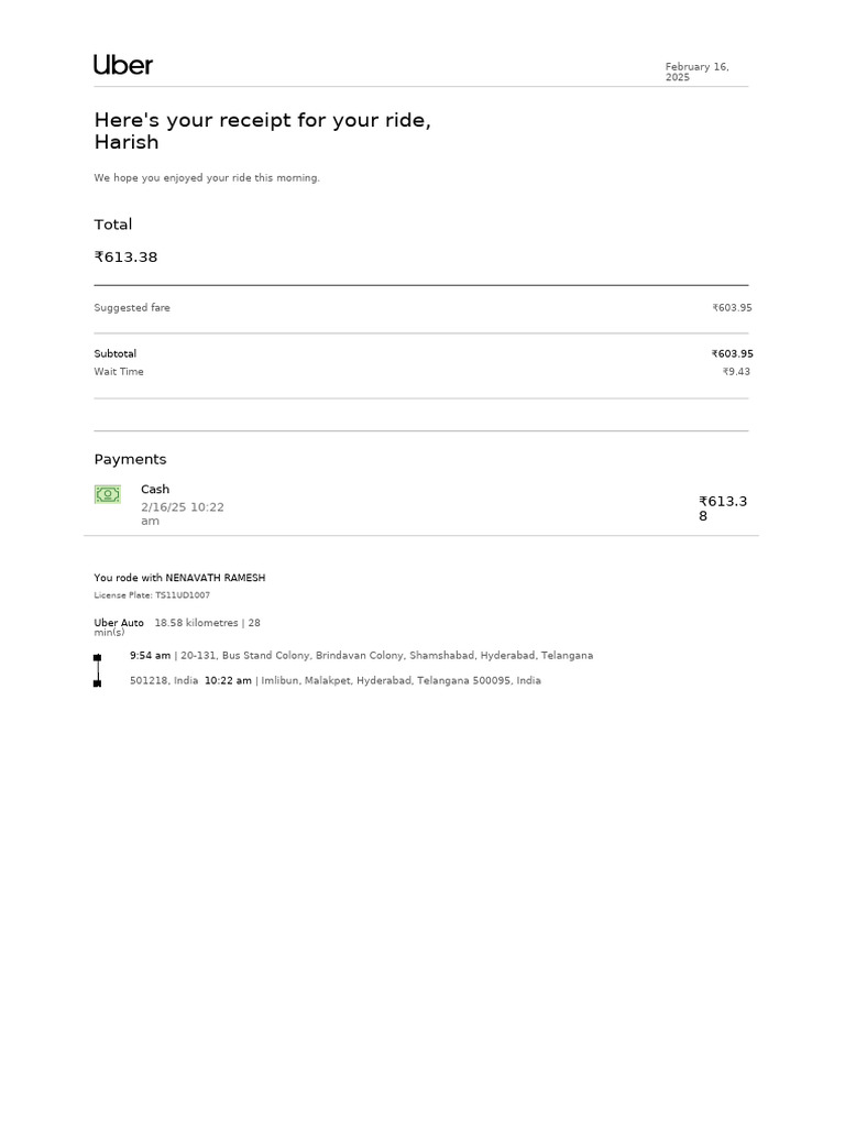Uber Ride Receipt - February 16, 2025 | PDF