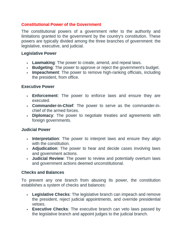 Government's Constitutional Powers | PDF | Separation Of Powers Under ...