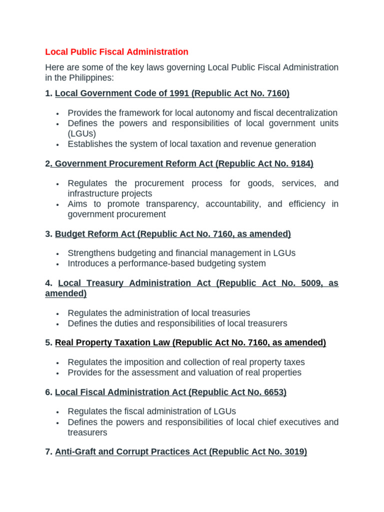 Philippine Local Fiscal Administration Laws | PDF | Budget | Taxes