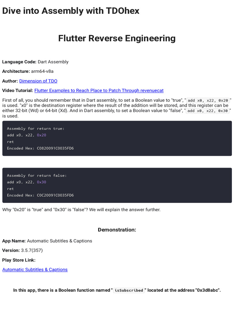 Tdohex Flutter Reverse Engineering Demo Pdf Integer Computer Science Computer Data
