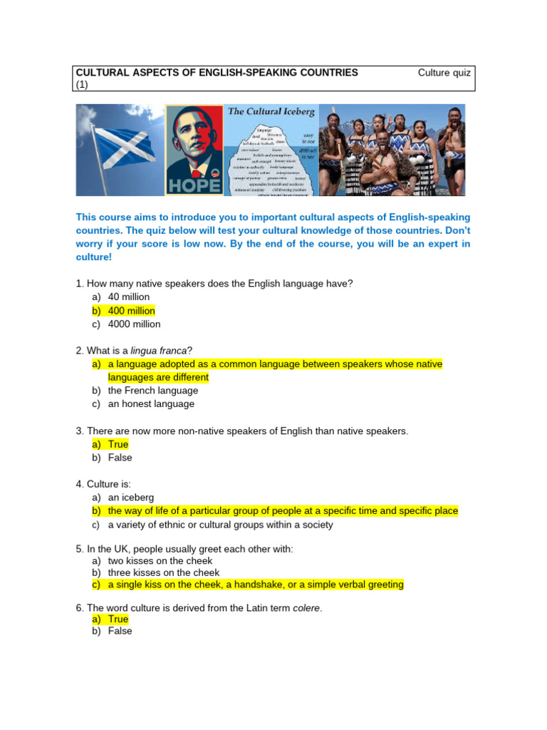 English-Speaking Culture Quiz | PDF