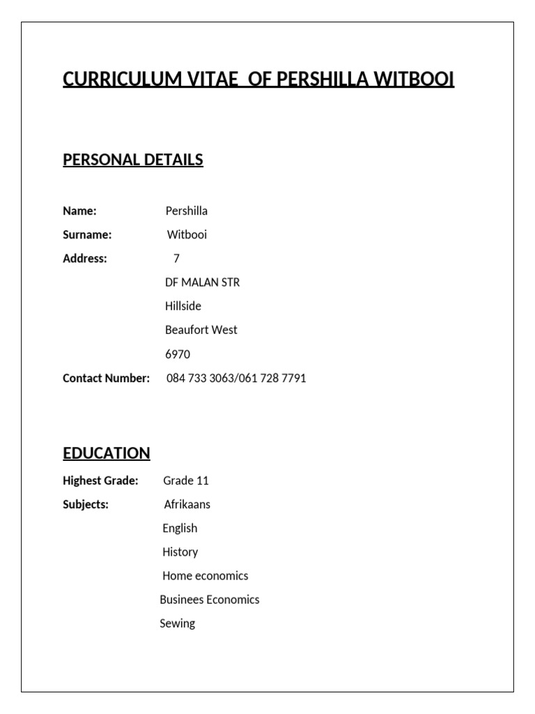 Pershilla Witbooi's CV and Profile | PDF