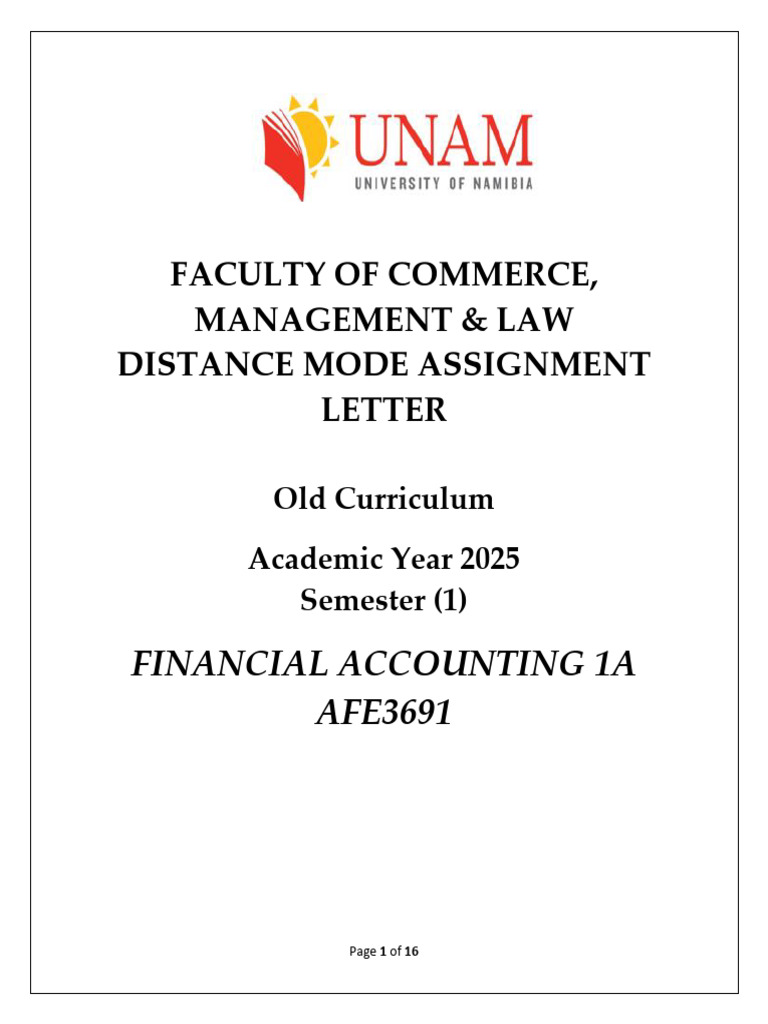 AFE3691 Assignment 1 Tutorial Letter 2025 | PDF | Debits And Credits ...