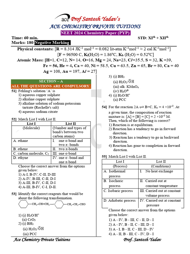 Ace Chemistry NEET 2024 Tuition Guide | PDF | Applied And ...