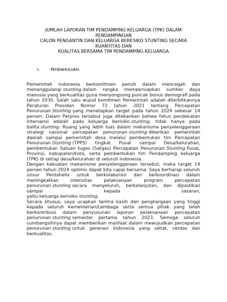 JUMLAH LAPORAN TIM PENDAMPING KELUARGA | PDF