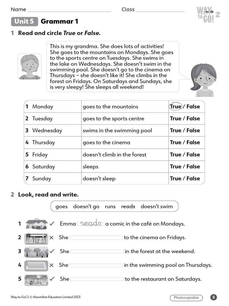 Way To Go 2 Worksheets Grammar Full PDF Unit 5 Grammar1 | PDF
