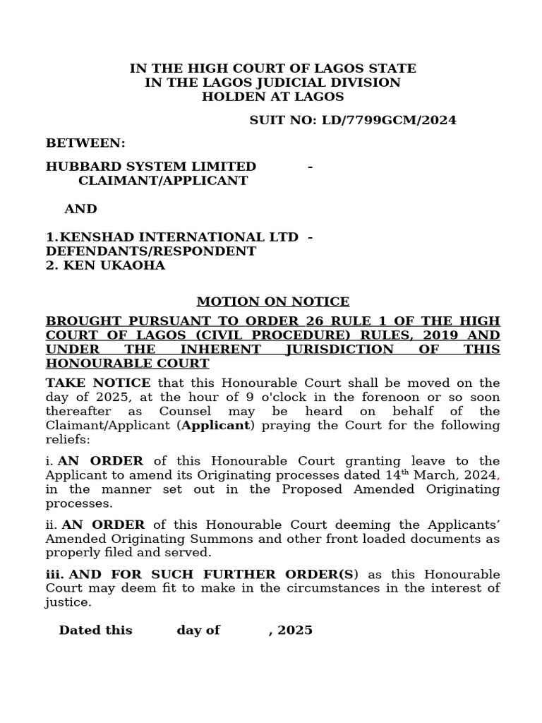 AMENDED_MOTION_ON_NOTICE[1] (1) | PDF | Damages | Legal Remedy