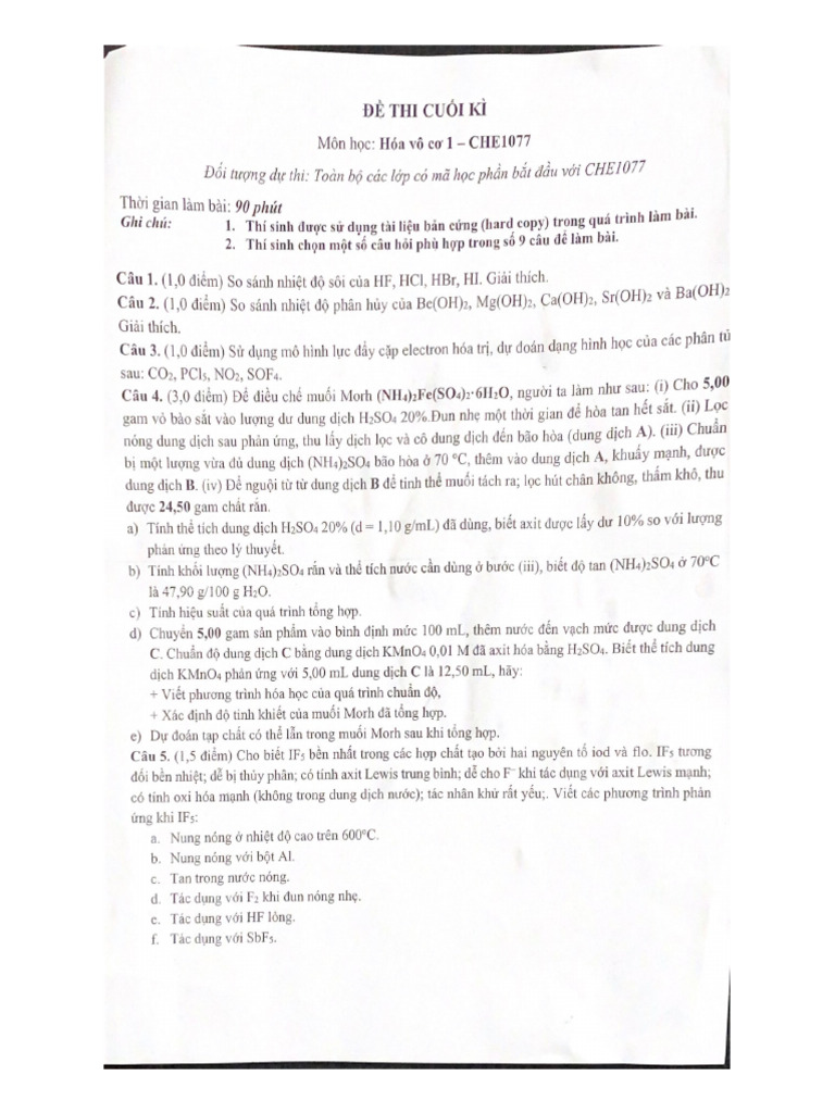 Vô Cơ 1 CK1 22-23 | PDF