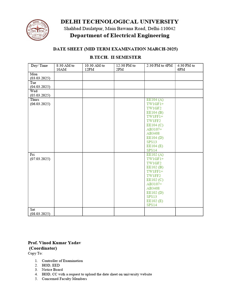 Final Date Sheet MTE 2025 | PDF