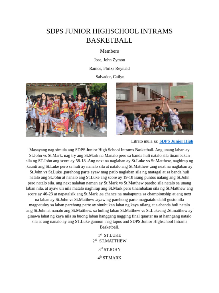 Sdps Junior Highschool Intrams Basketball | PDF