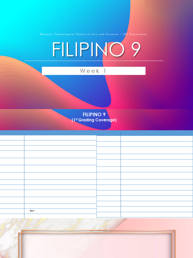 Filipino 9 Week 1 1st Quarter | PDF