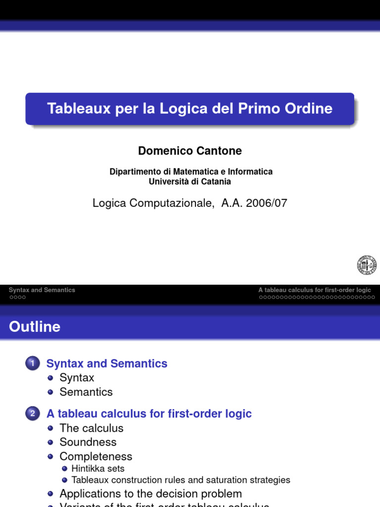 First-Order Logic Tableau Calculus | PDF | First Order Logic ...