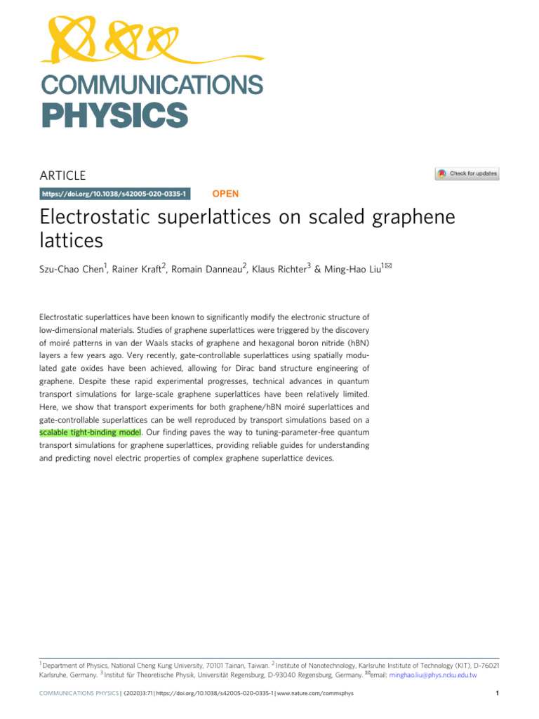 Electrostatic Superlattices On Scaled Graphene Lattices | PDF | Graphene | Electronic Band Structure