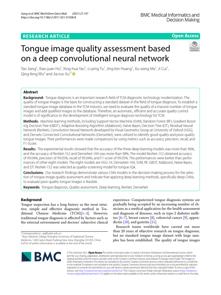Tongue Image Quality Assessment Based On A Deep Convolutional Neural Network | PDF | Accuracy ...