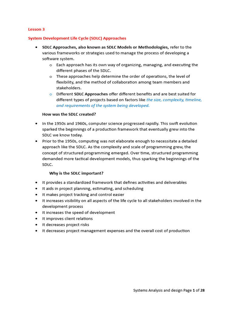 Lesson 3 System Development Life Cycle Models | PDF | Scrum (Software Development) | Software ...