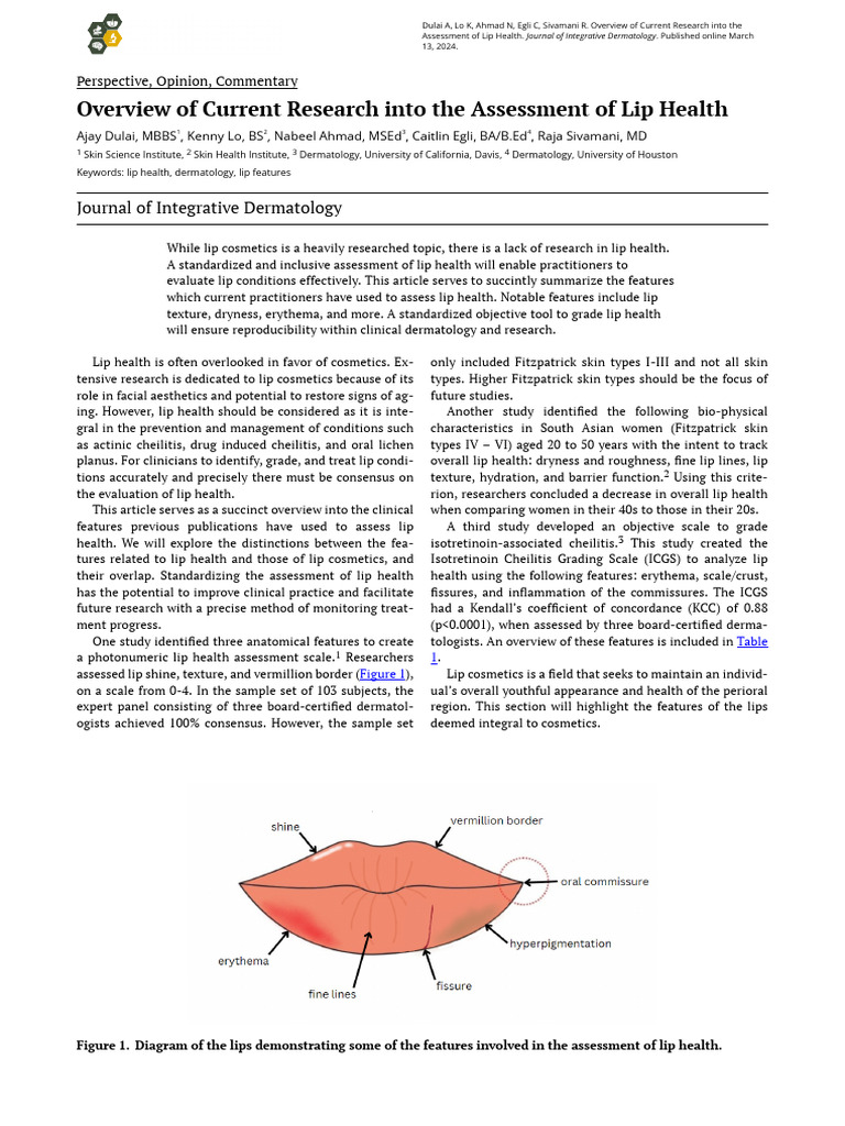 Biogena Mira Skin Lip Health Assessment | PDF | Medical Specialties ...