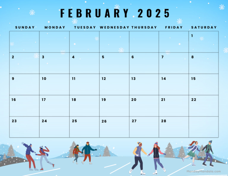 February 2025 Calendar Printable Winter Landscape | PDF