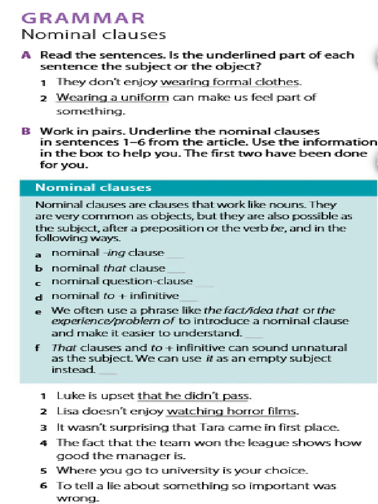 1.1. Nominal Clauses | PDF
