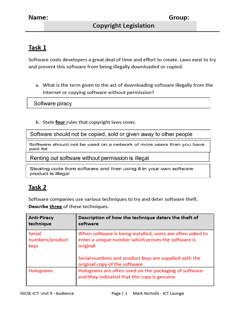 Chapter 9 Task2 - Copyright - Legislation - Worksheet | PDF | Software ...