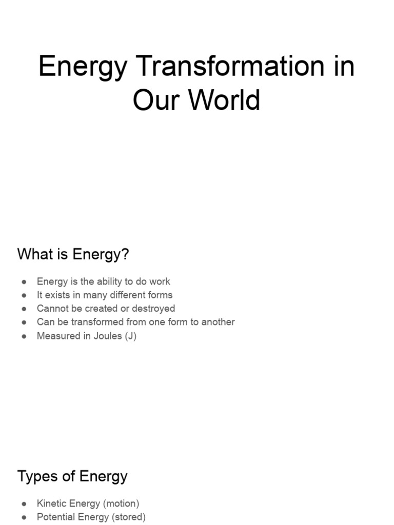 Energy Transformation in Our World | PDF | Kinetic Energy | Potential ...