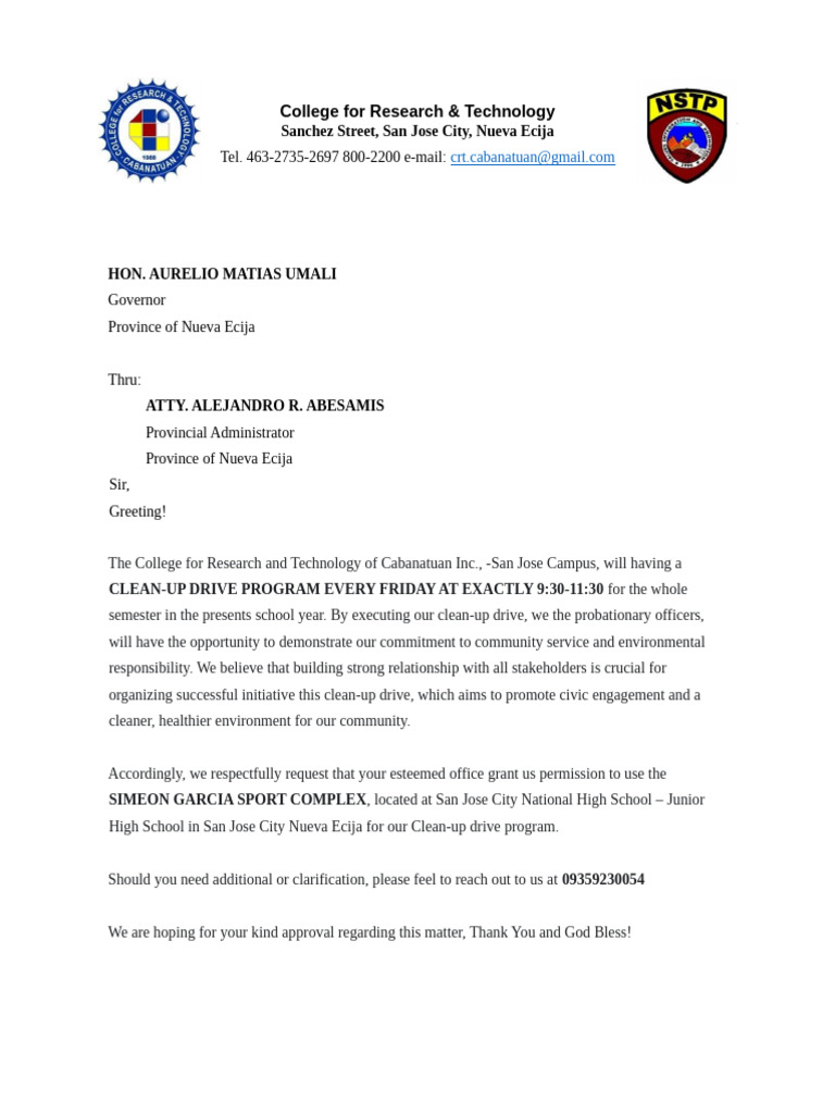 NSTP Approval Letter | PDF