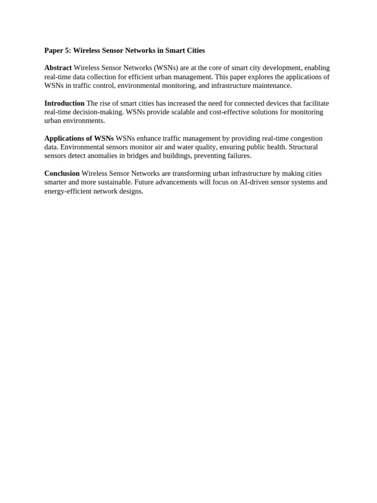 Wireless Sensor Networks in Smart Cities | PDF