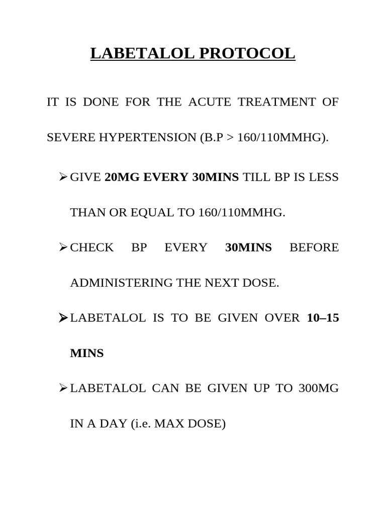 Labetalol Protocol for Severe Hypertension | PDF